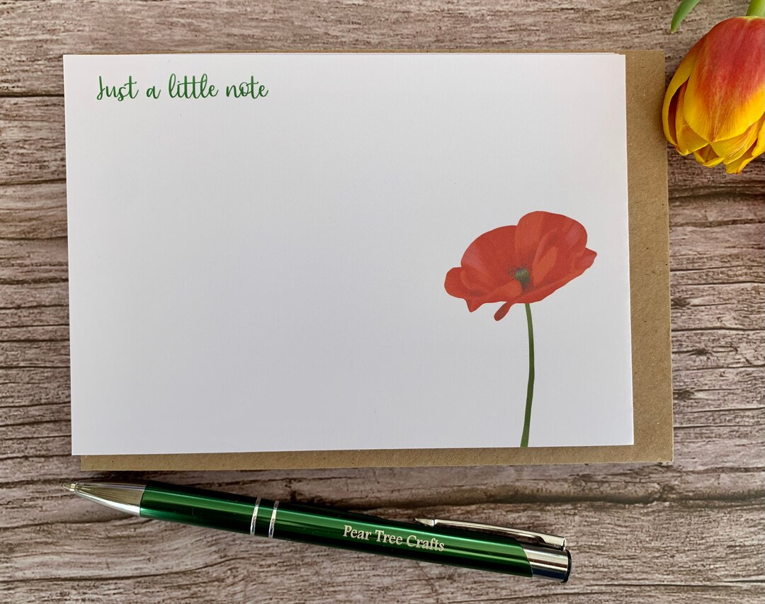 Poppy Note Cards Floral Notelets Postcard Style Just Because - Etsy