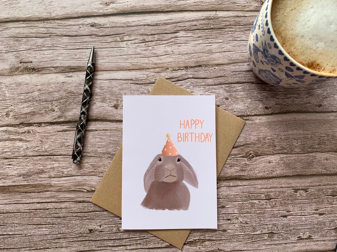 Rabbit Birthday Card, Birthday Wishes, Greeting Card for Animal Lovers ...