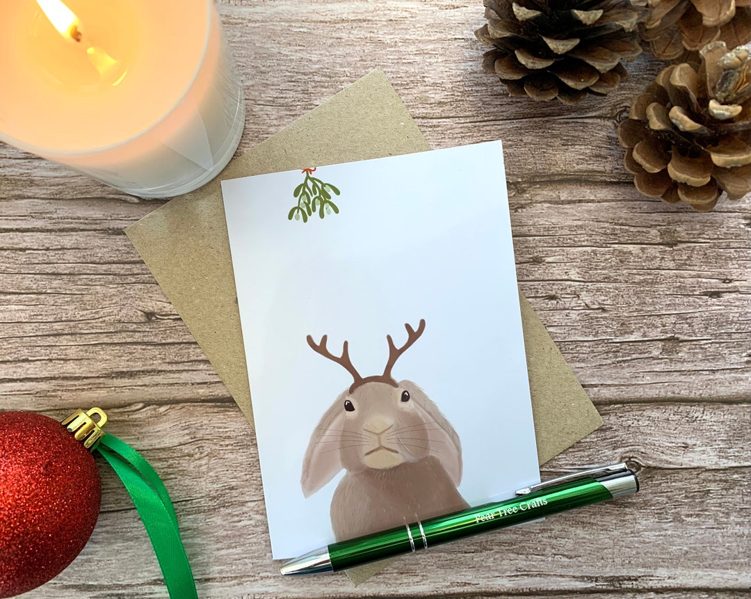 Rabbit Christmas Card Bunny Christmas Card Animal Christmas - Etsy