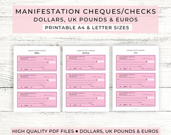 Printable Cheques // Printable Checks // Manifestation Cheques - Etsy