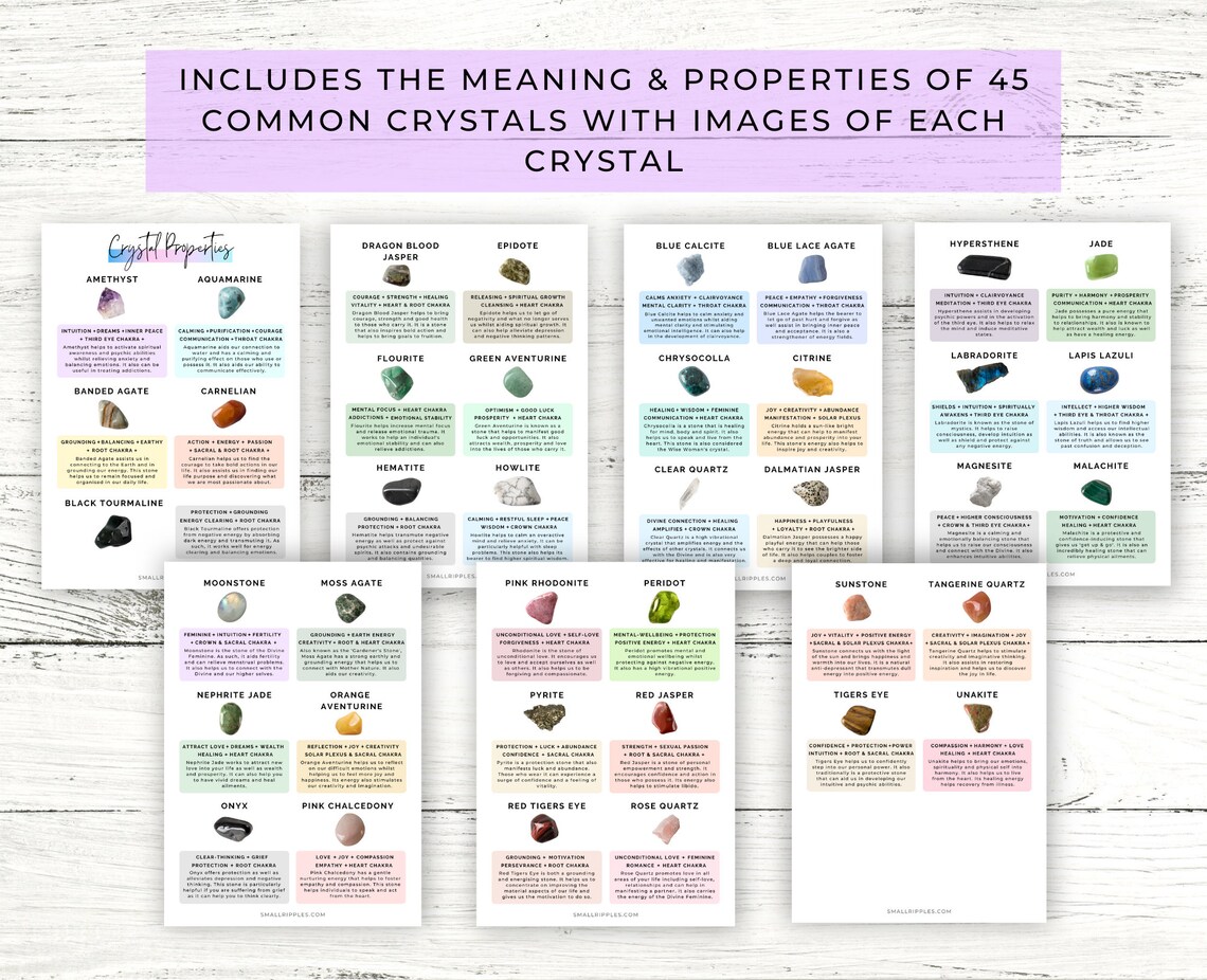 Crystal Meaning Guide // Crystal Printable // Crystal Cheat - Etsy