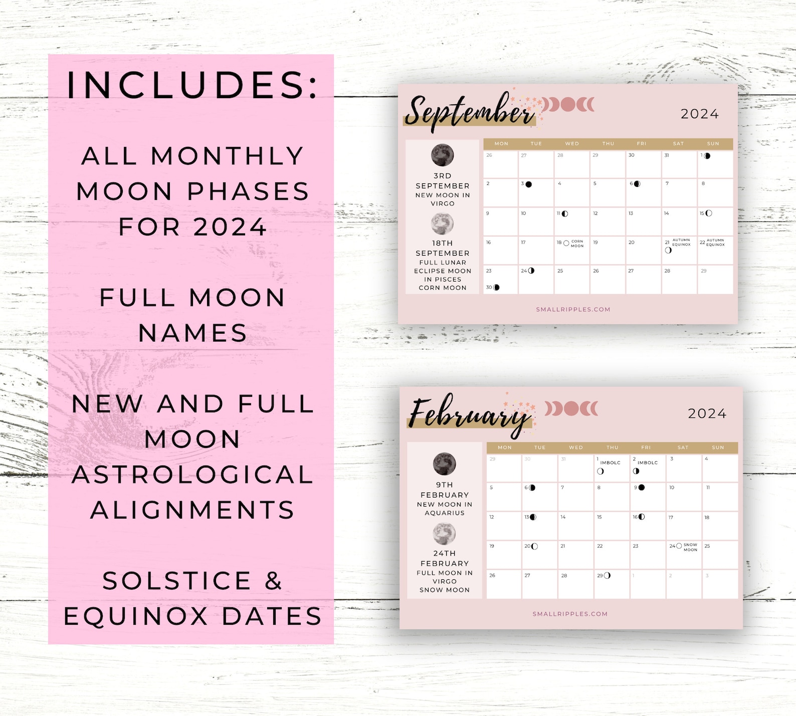 Moon Calendar 2024 Printable // Moon Phase Calendar // Lunar Calendar ...