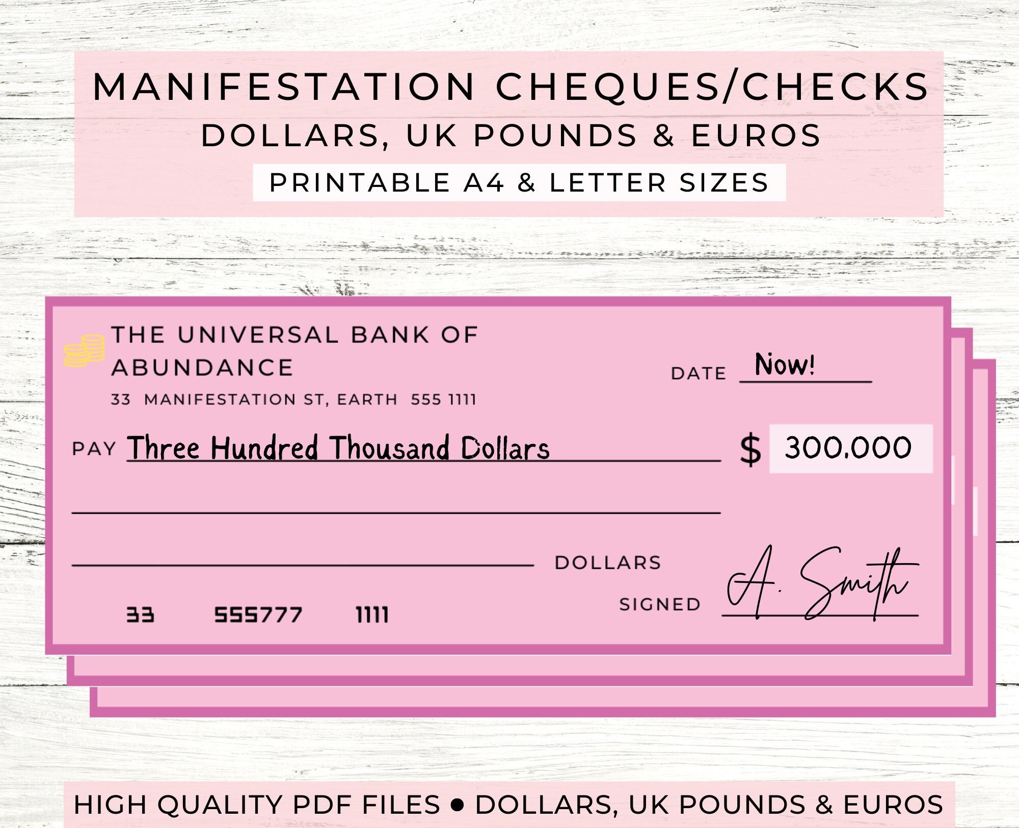 Printable Cheques // Printable Checks // Manifestation Cheques // Law ...