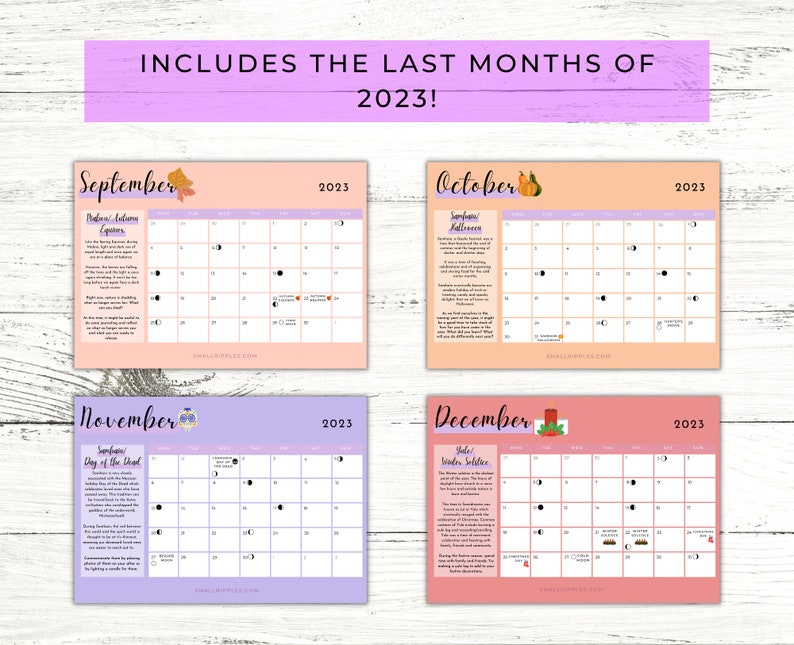 Calendario Rueda Del Año 2024 Imprimible // Calendario Lunar 2024 // Calendario Imprimible ...