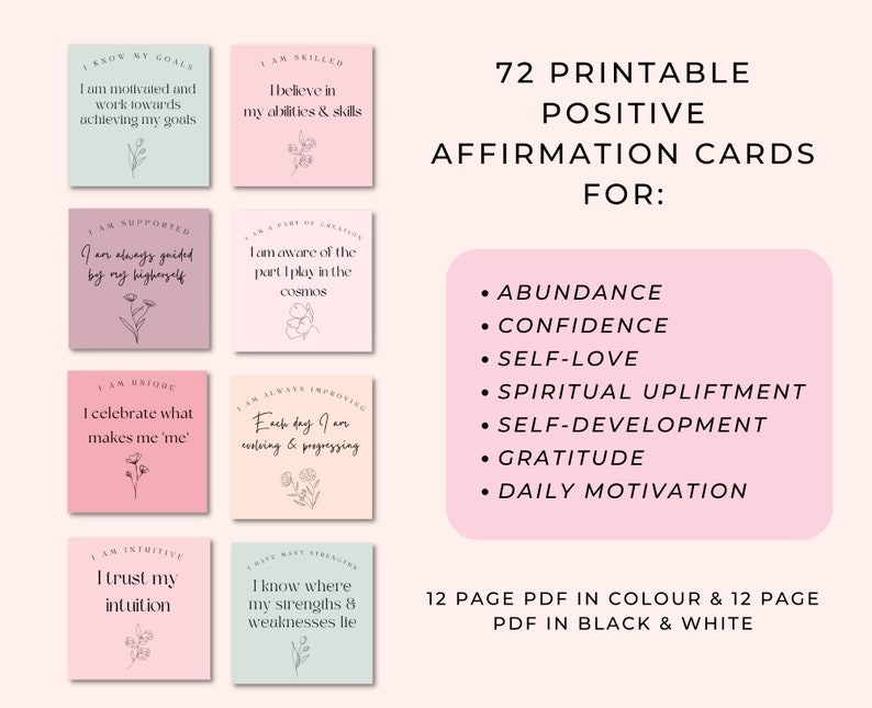 Affirmation Cards Printable // Positive Affirmation Cards for Women ...