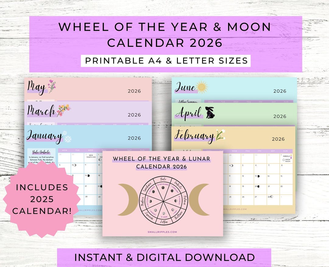 Wheel of the Year 2026 Calendar Printable // Moon Calendar 2026 ...