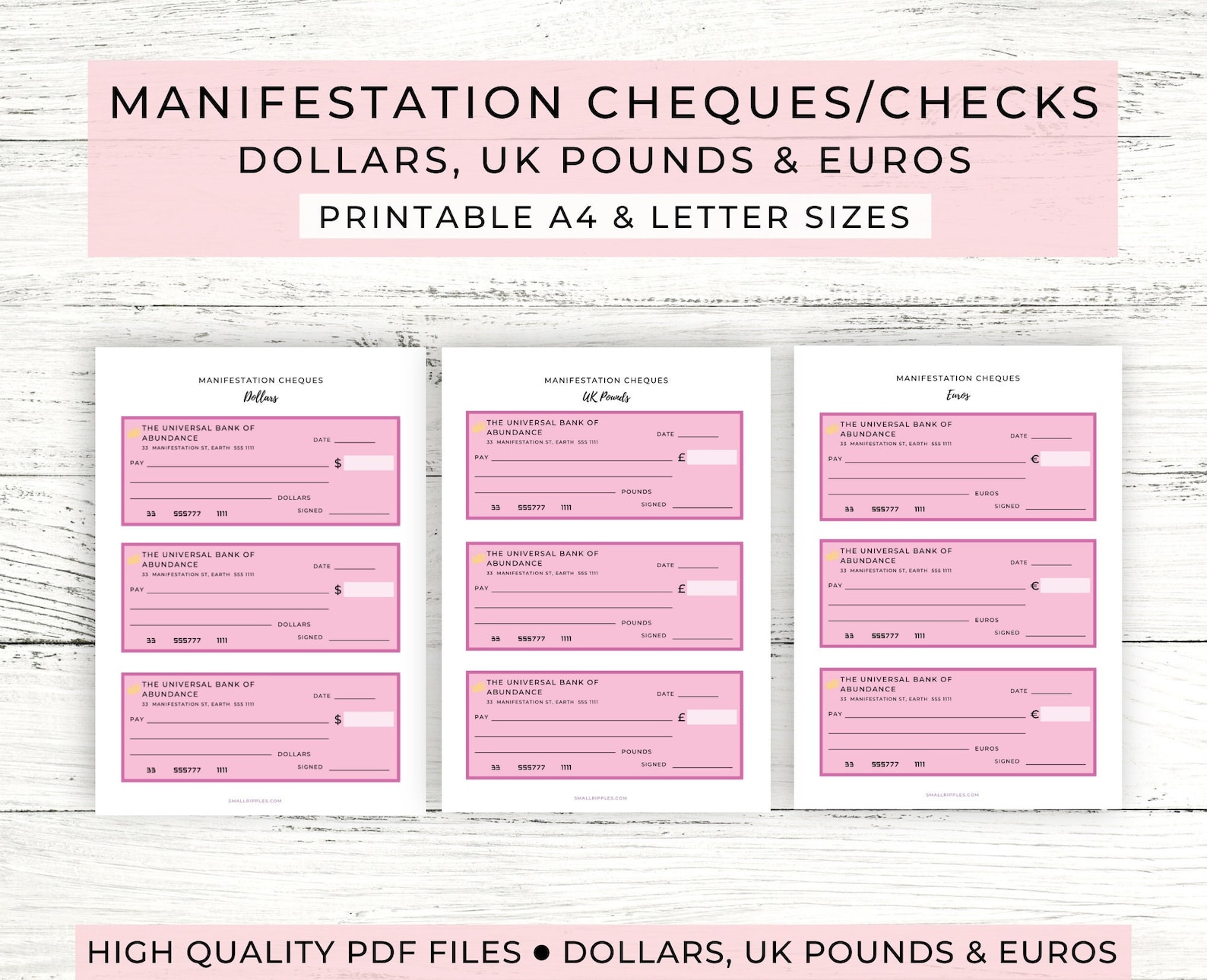 Printable Cheques // Printable Checks // Manifestation Cheques | Etsy