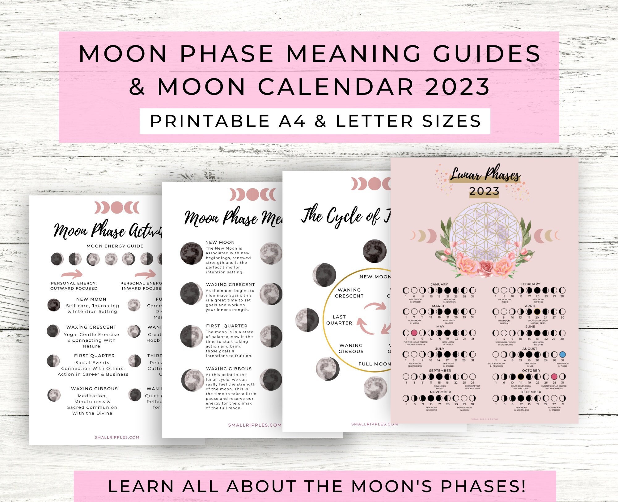 Moon Phase Printable Guide Sheets // Moon Phase Meaning Poster - Etsy