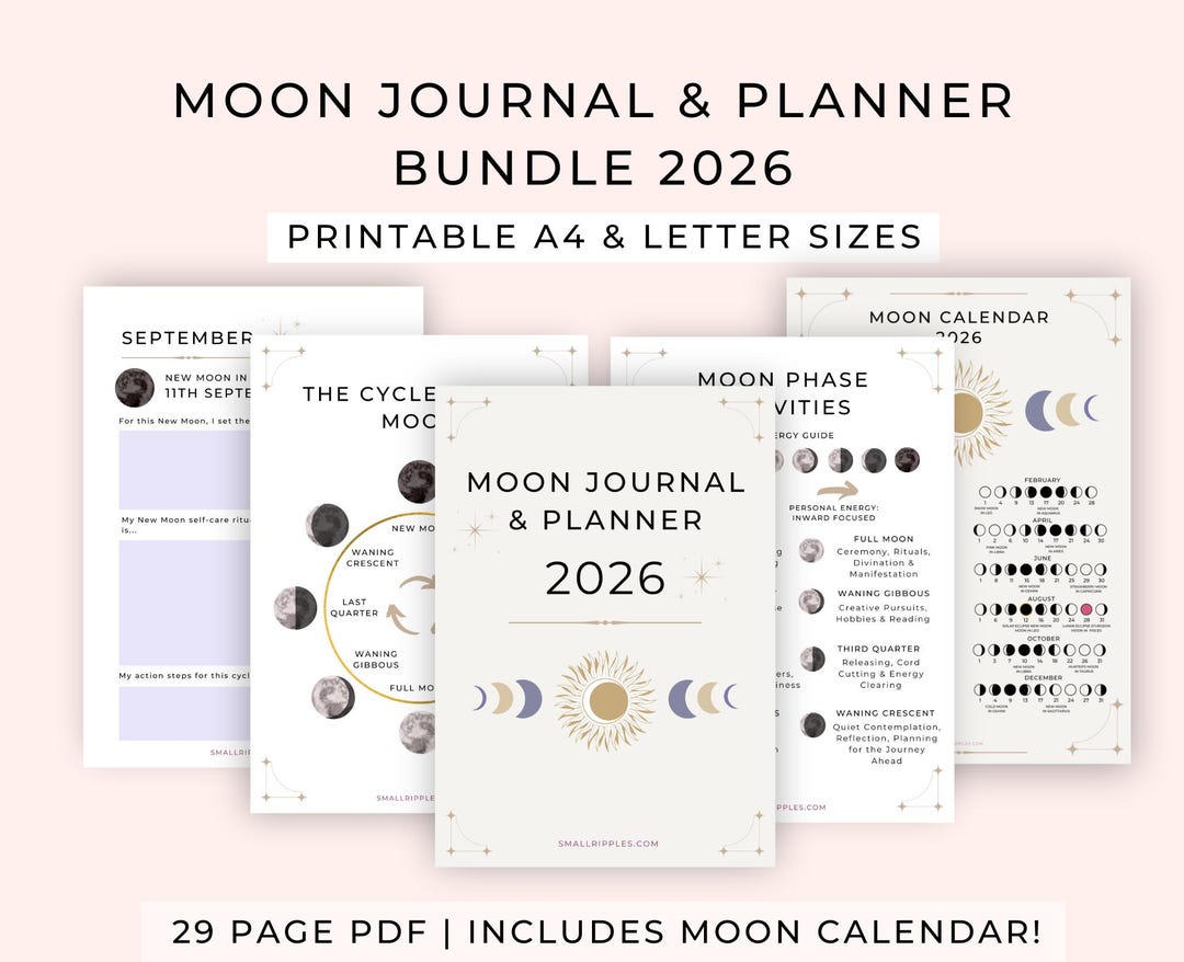Moon Journal Planner Printable 2026 // Moon Calendar Poster 2026 ...