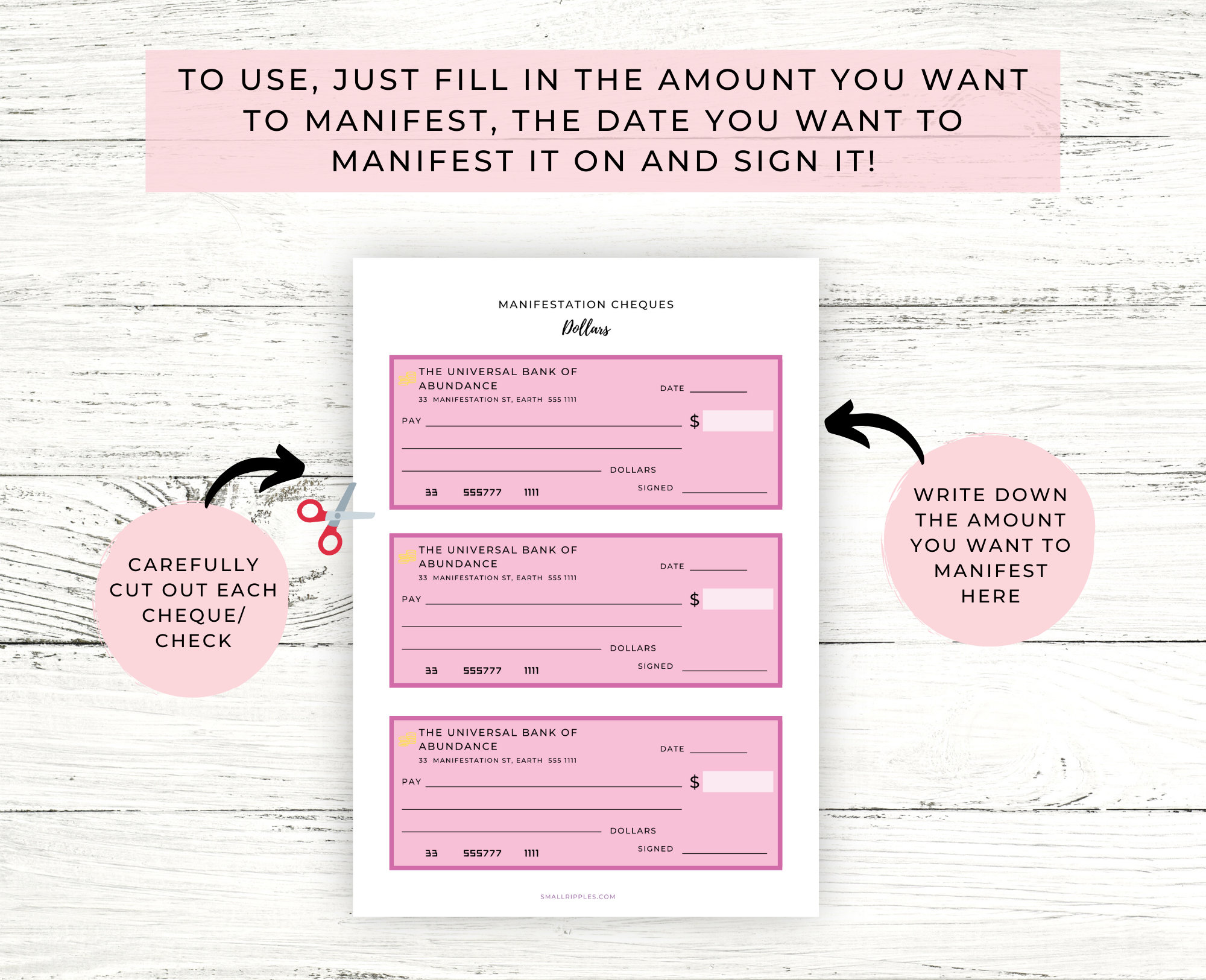 Printable Cheques // Printable Checks // Manifestation Cheques // Law ...