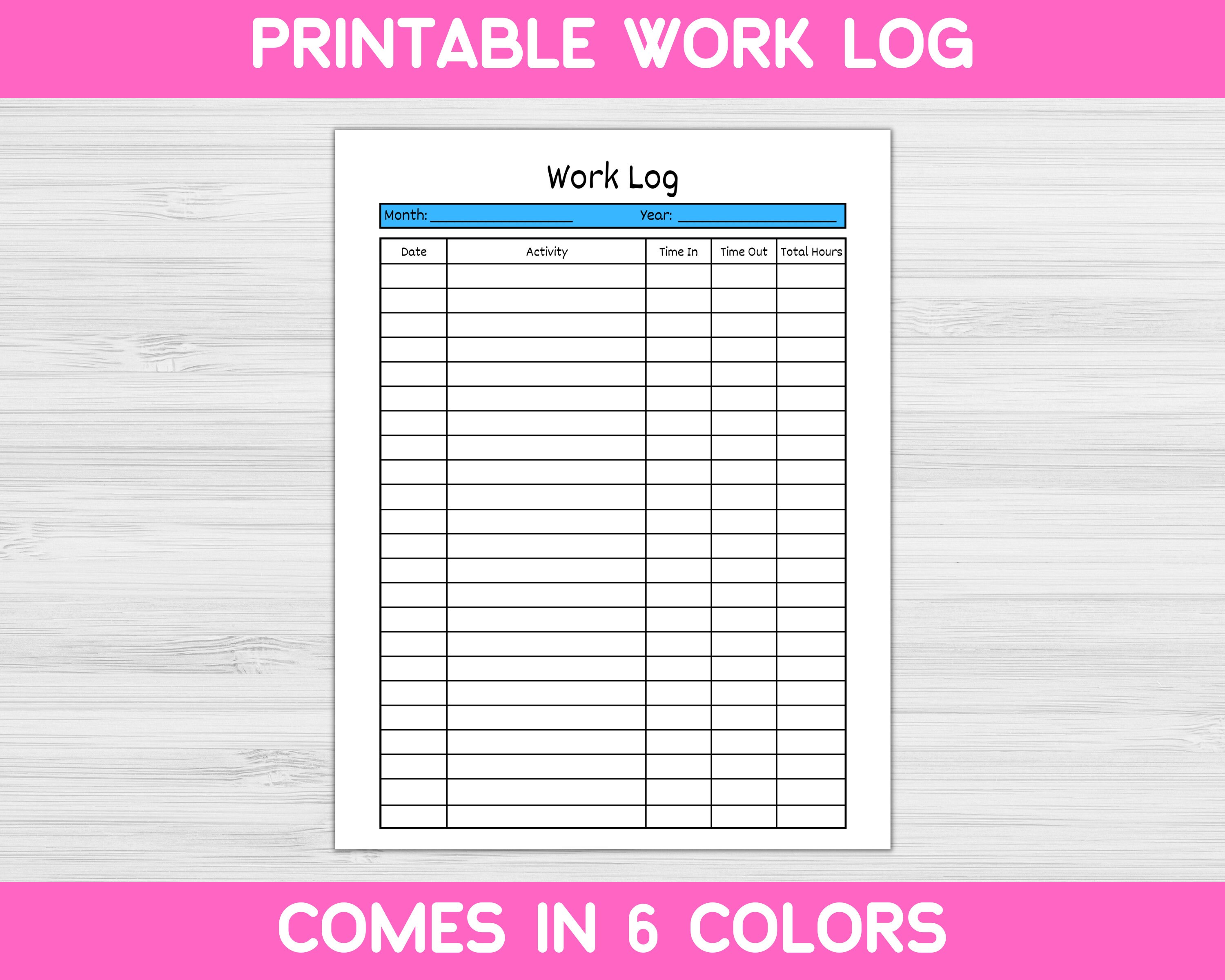 Monthly Work Log Printable. Time Log. Task Log. Working Hours - Etsy