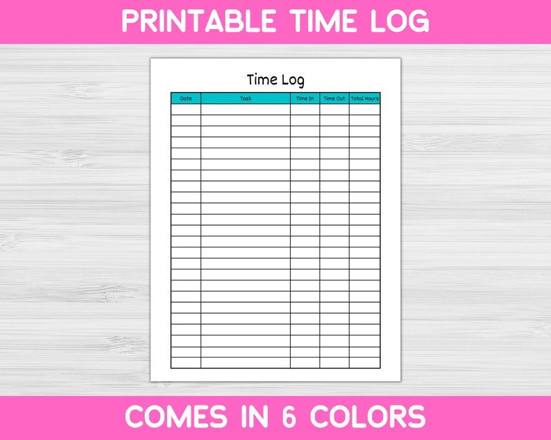 Time Log Printable. Work Log. Task Log. Working Hours Tracker. - Etsy