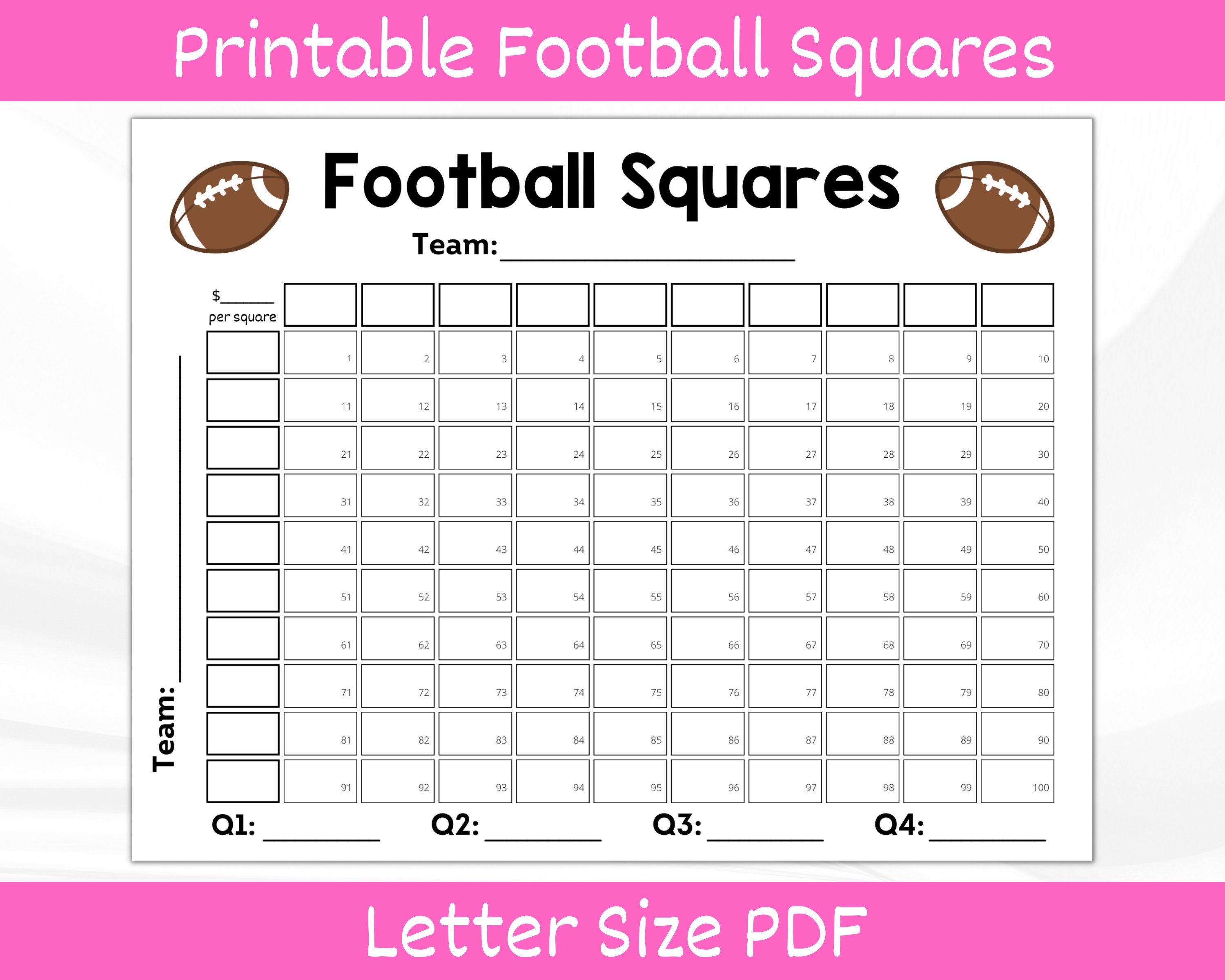 Football Squares Printable Football Betting Game Football Pool 