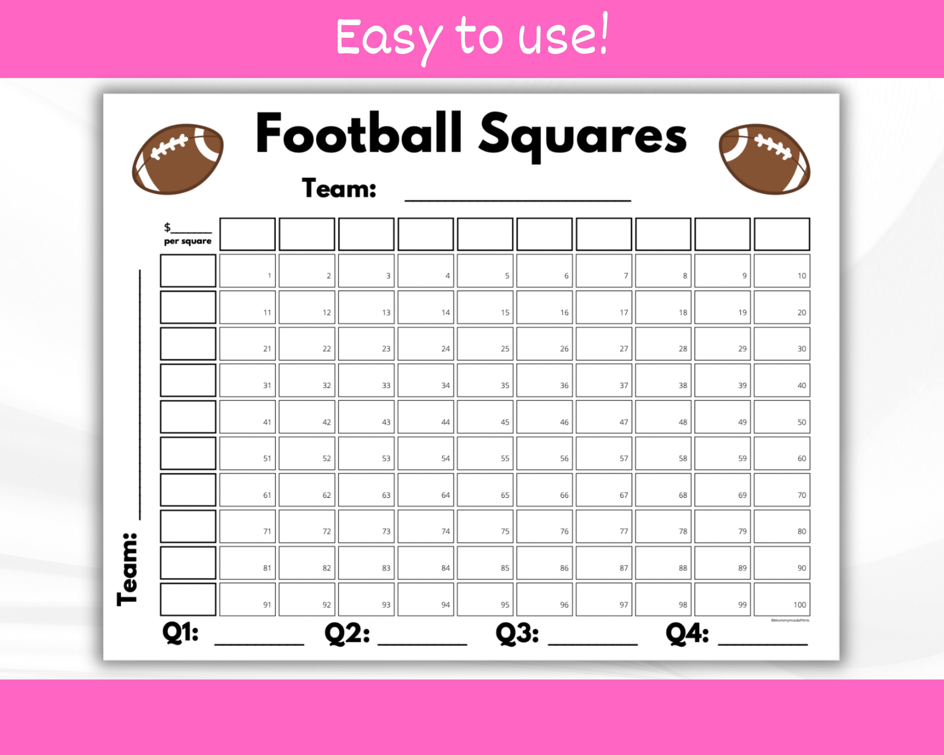 Editable Football Squares Printable. Football Betting Game. Football ...