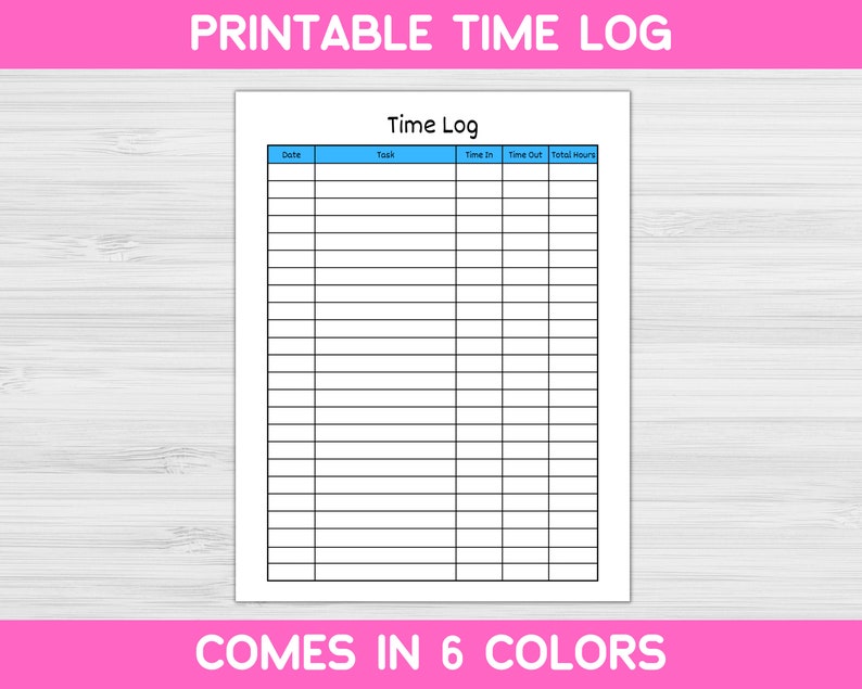 Time Log Printable. Work Log. Task Log. Working Hours Tracker. - Etsy