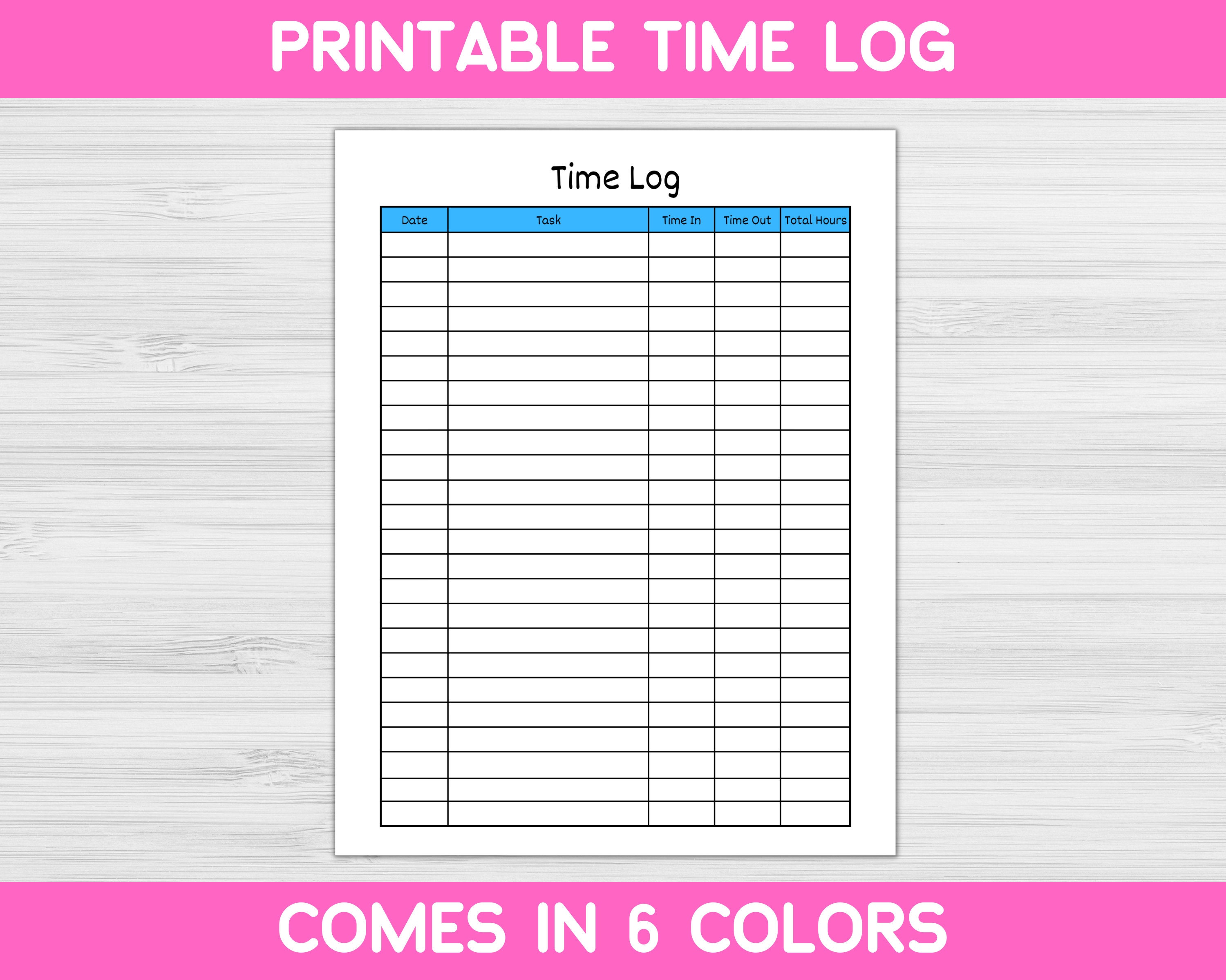 Time Log Printable. Work Log. Task Log. Working Hours Tracker. - Etsy