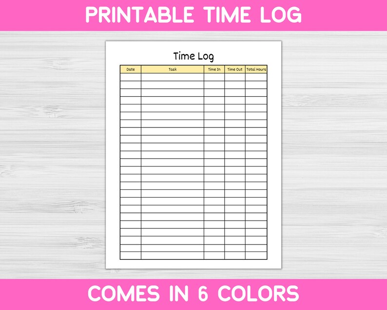 Time Log Printable. Work Log. Task Log. Working Hours Tracker. - Etsy