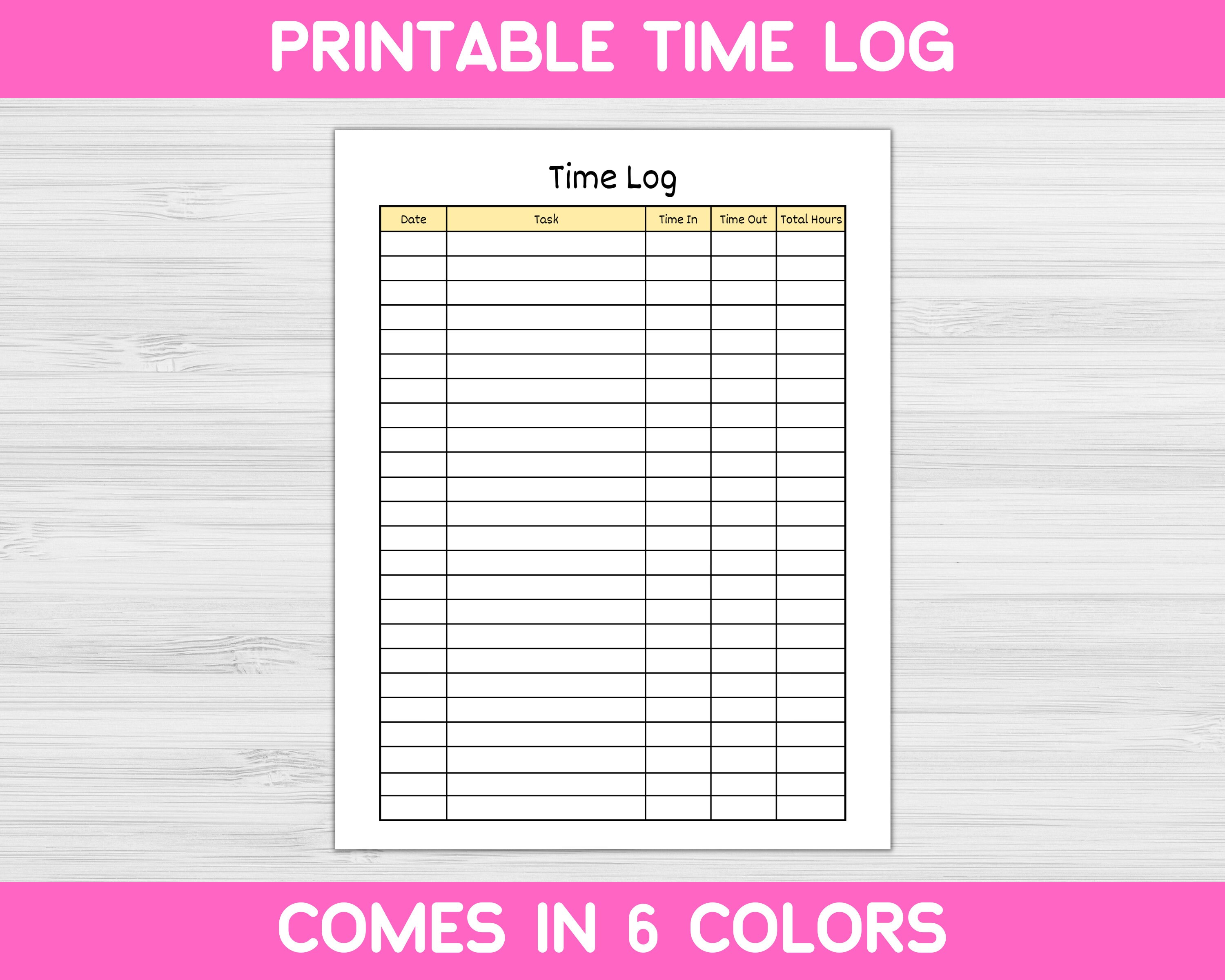Time Log Printable. Work Log. Task Log. Working Hours Tracker. - Etsy