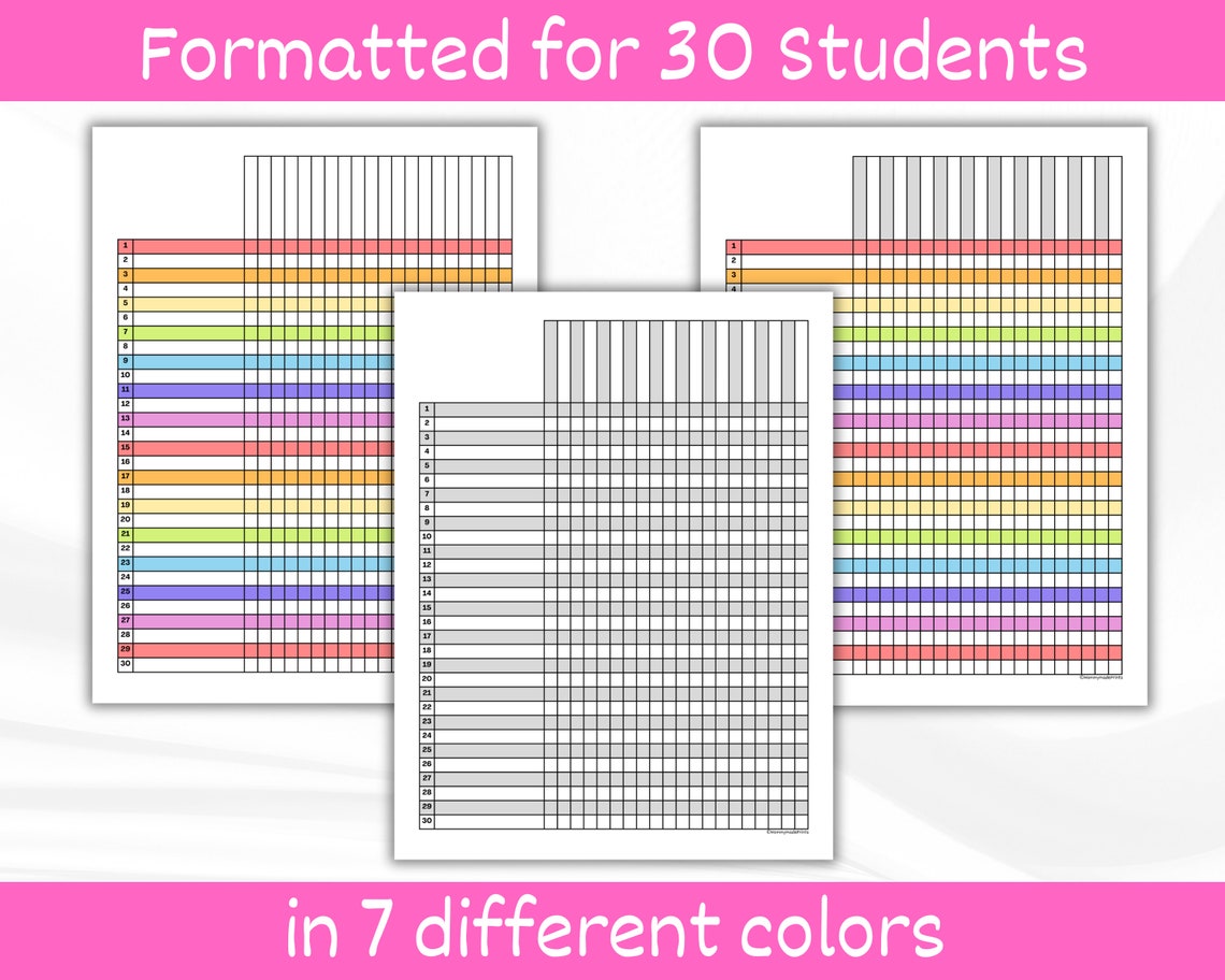 Teacher Gradebook Rainbow Printable. Teacher Planner. Grade Tracker ...