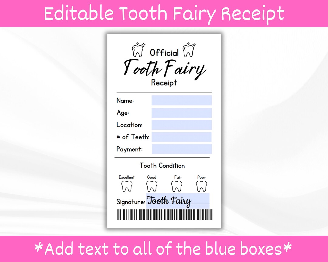 Editable Tooth Fairy Letter Printable Certificate. Tooth Fairy Receipt ...