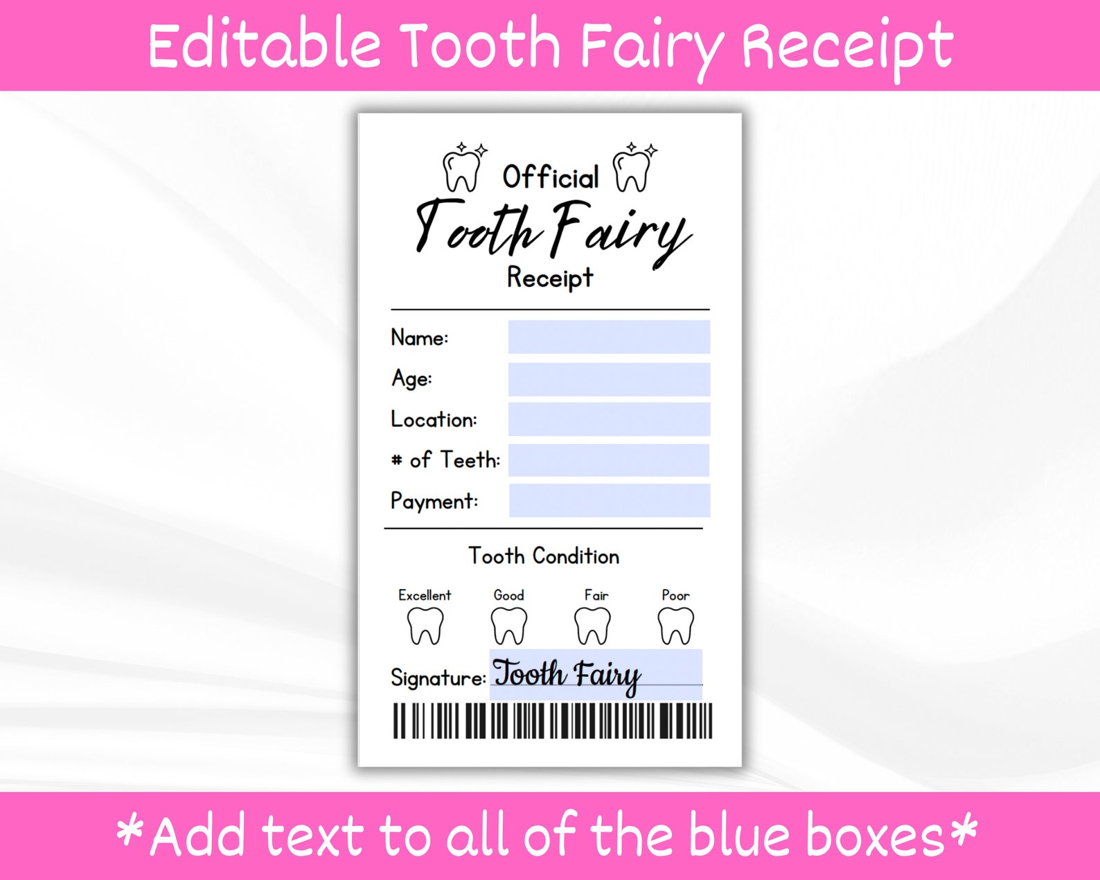 Editable Tooth Fairy Letter Printable Certificate. Tooth Fairy Receipt ...