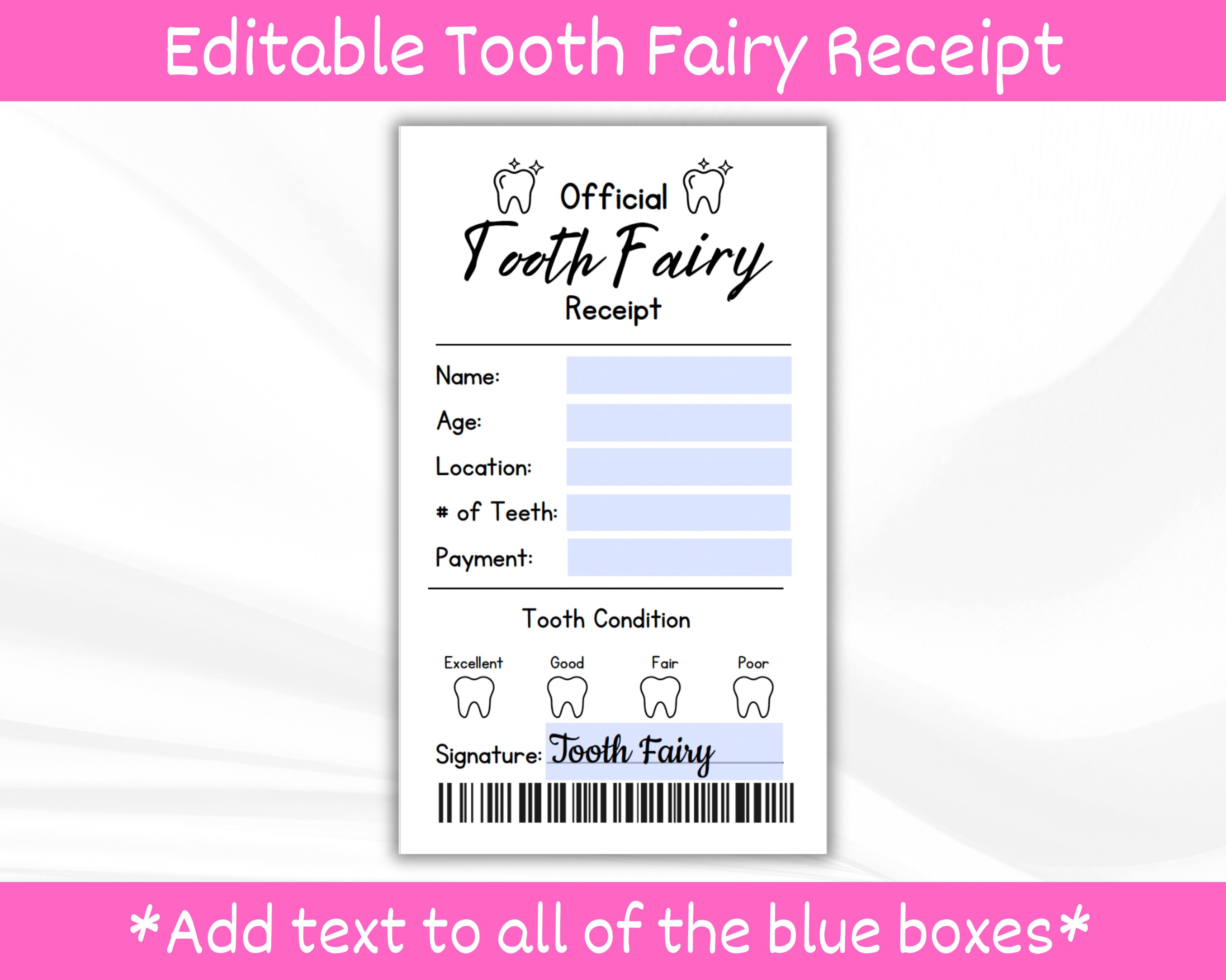 Editable Tooth Fairy Letter Printable Certificate. Tooth Fairy Receipt ...