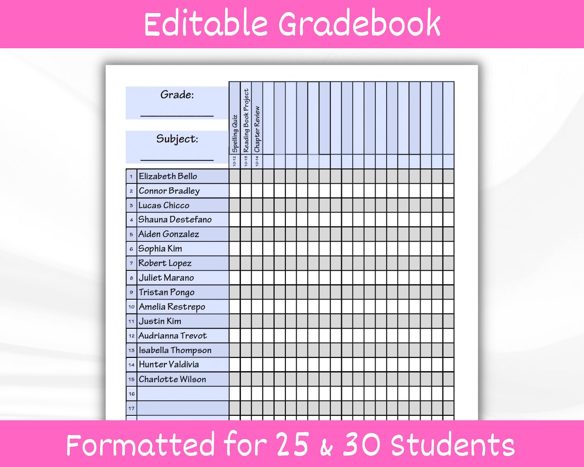 Editable Teacher Gradebook Printable. Teacher Planner. Grade - Etsy