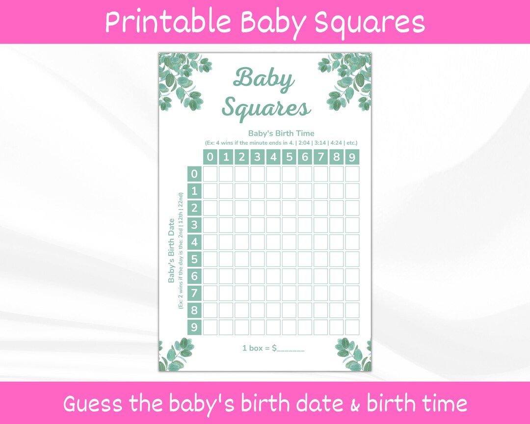 Baby Betting Squares Printable. Due Date Calendar. Baby Shower Games ...