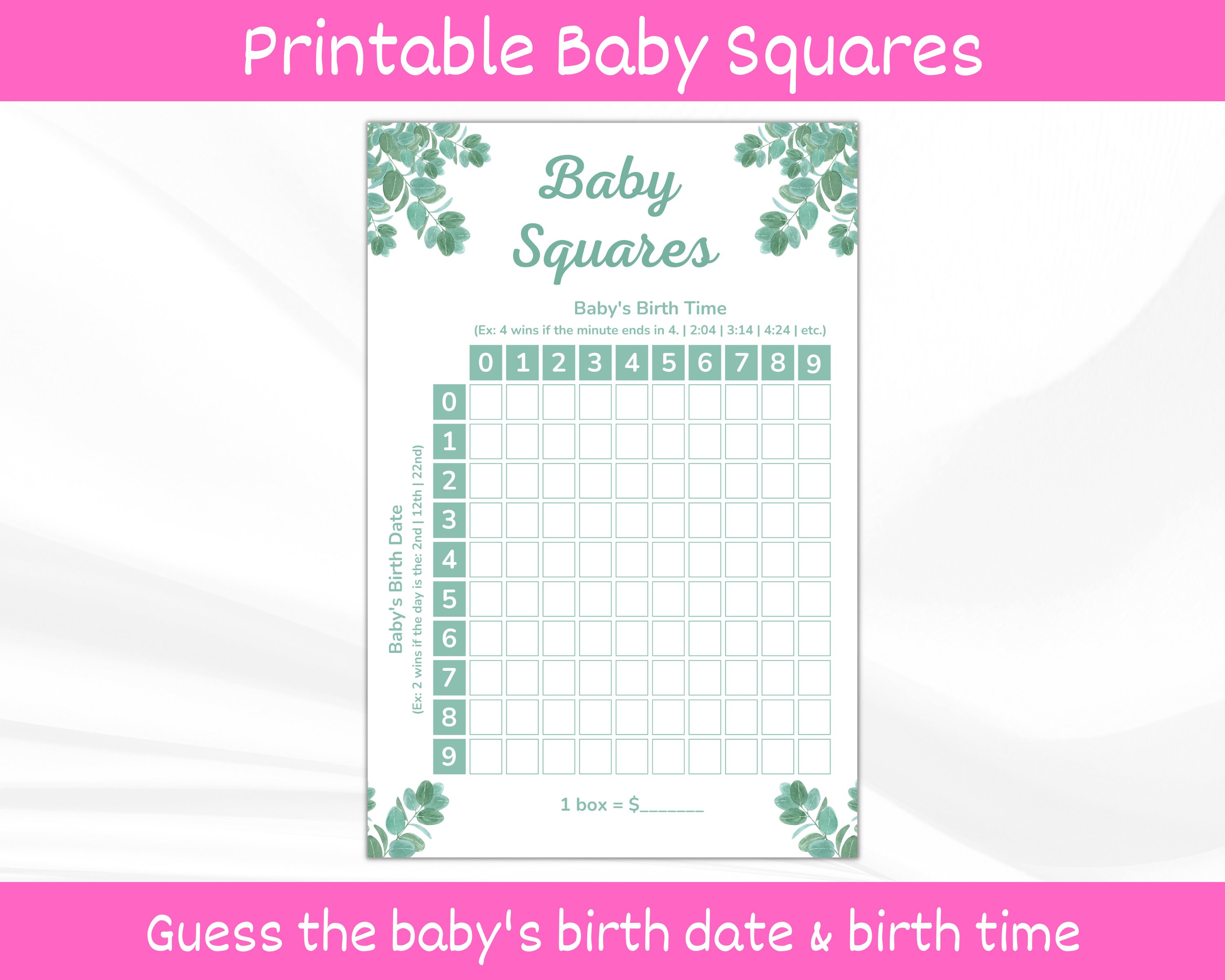 Baby Betting Squares Printable. Due Date Calendar. Baby Shower Games ...