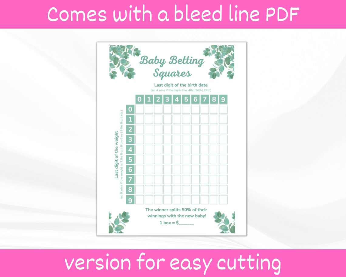 Baby Betting Squares Printable. Due Date Calendar. Baby Shower - Etsy