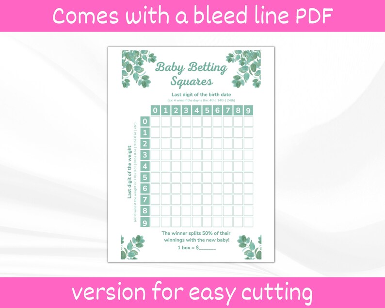 Baby Betting Squares Printable. Due Date Calendar. Baby Shower - Etsy