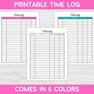 Time Log Printable. Work Log. Task Log. Working Hours Tracker. - Etsy