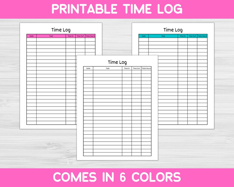 Time Log Printable. Work Log. Task Log. Working Hours Tracker. - Etsy