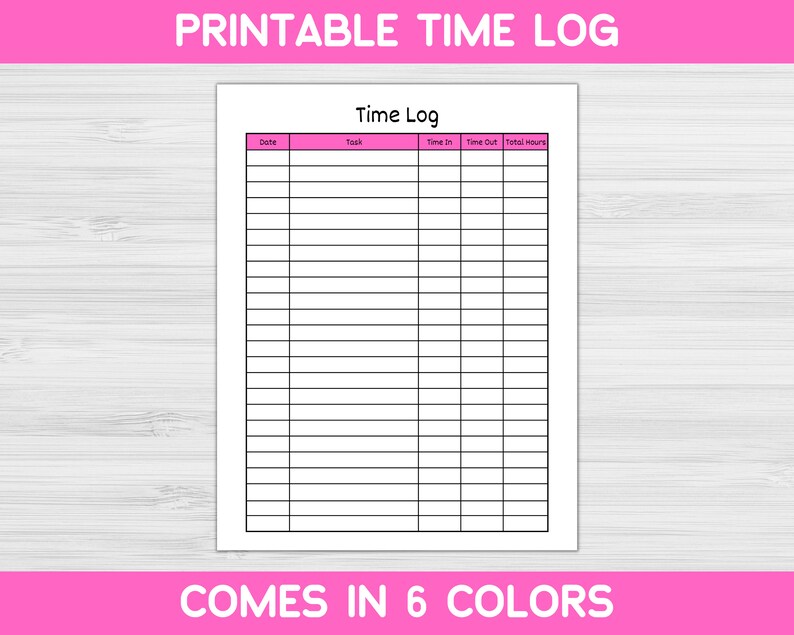 Time Log Printable. Work Log. Task Log. Working Hours Tracker. - Etsy