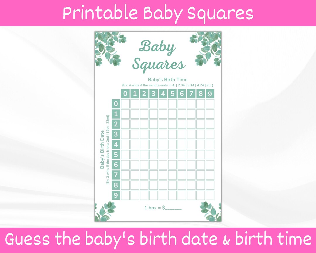 Baby Betting Squares Printable. Due Date Calendar. Baby Shower - Etsy