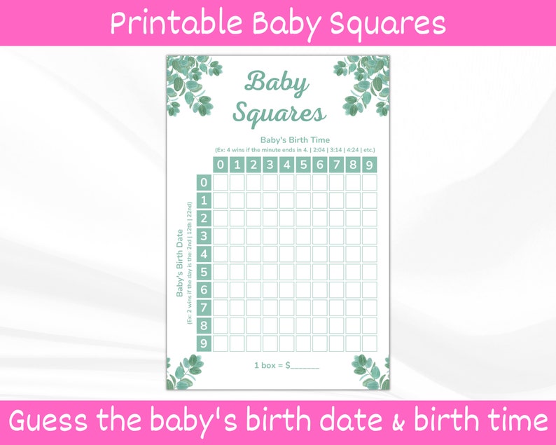Baby Betting Squares Printable. Due Date Calendar. Baby Shower - Etsy