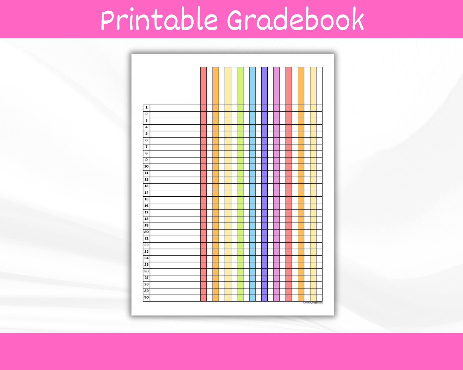 Teacher Gradebook Rainbow Printable. Teacher Planner. Grade Tracker ...