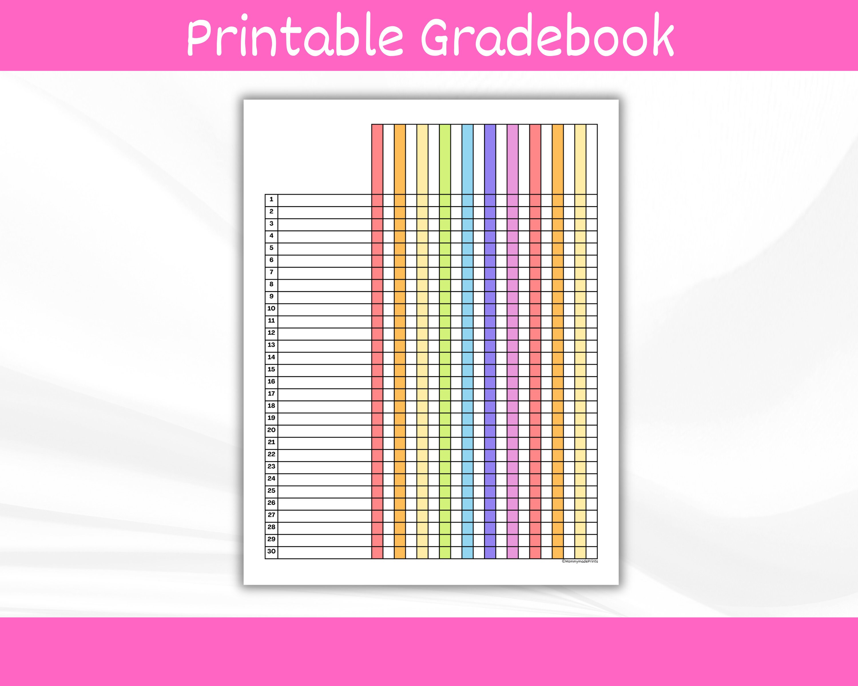Teacher Gradebook Rainbow Printable. Teacher Planner. Grade Tracker ...
