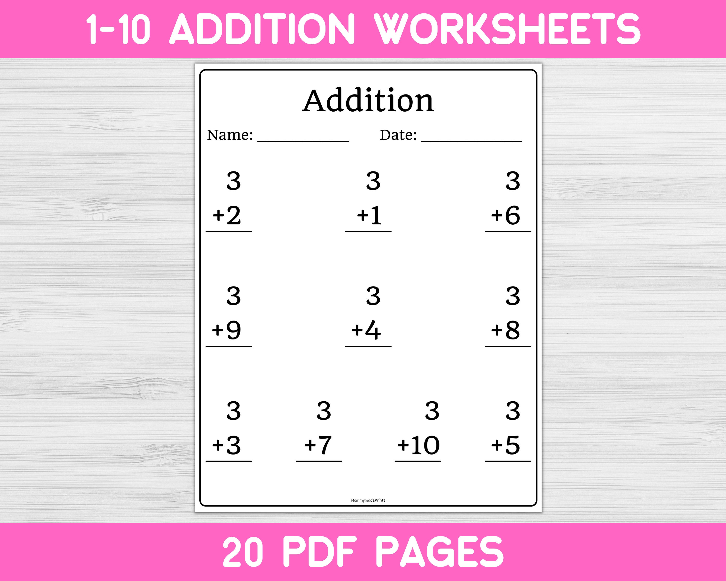 1-10 Addition Printable Worksheets. Preschool Worksheets. | Etsy