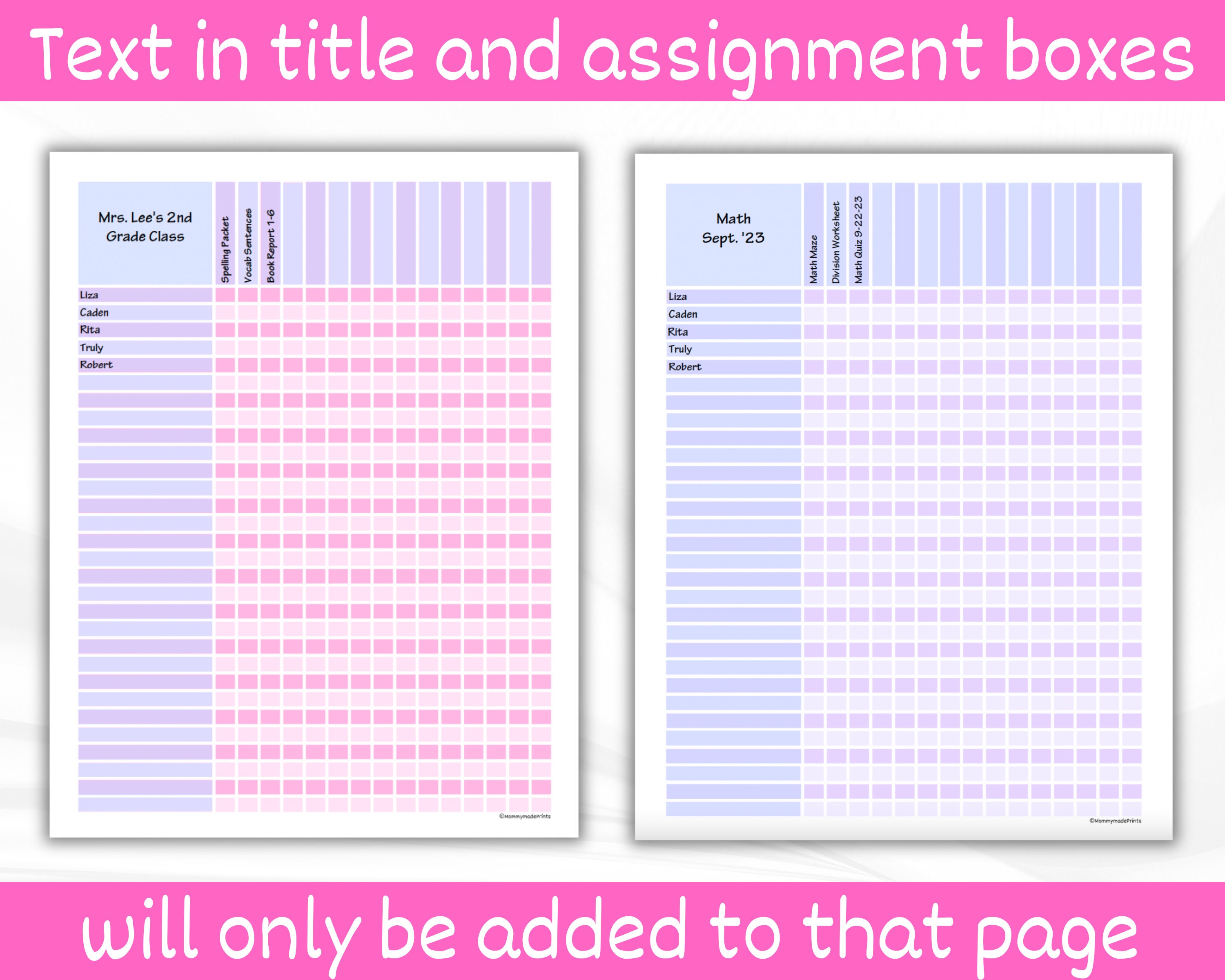 Editable Teacher Gradebook Boxes Printable for 30 Students. Teacher ...