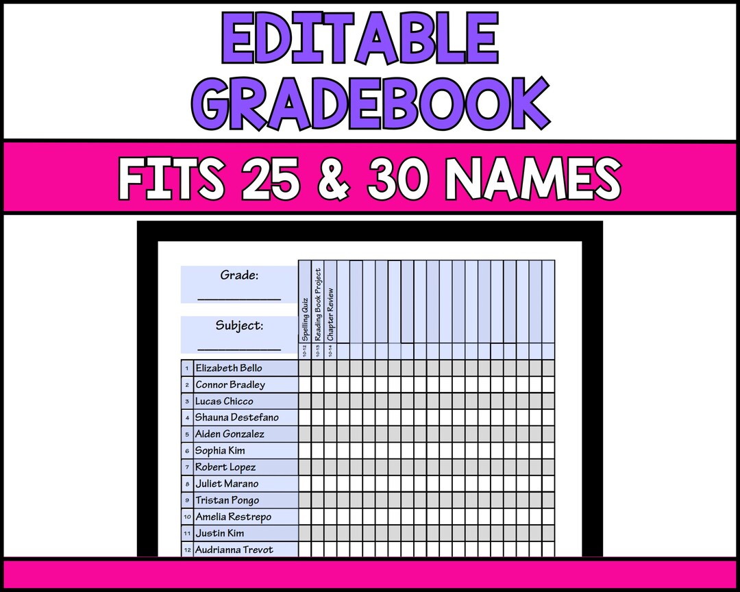 Editable Teacher Gradebook Printable. Teacher Planner. Grade Tracker ...