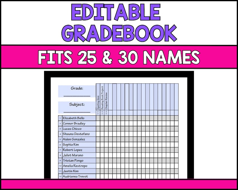 Editable Teacher Gradebook Printable. Teacher Planner. Grade Tracker ...