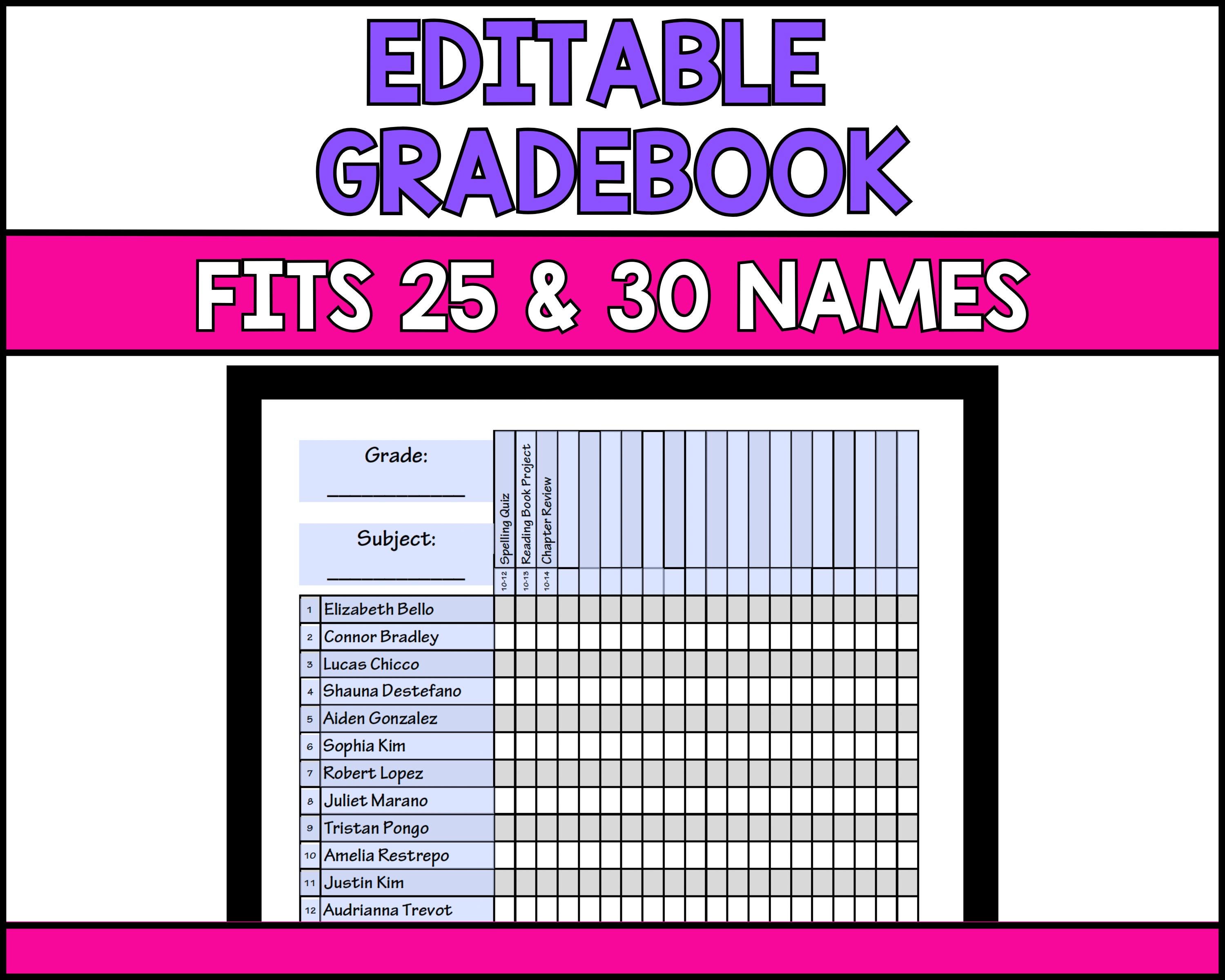 Editable Teacher Gradebook Printable. Teacher Planner. Grade Tracker ...