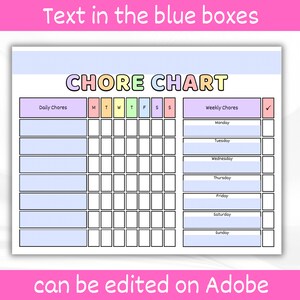 Editable Rainbow Chore Chart. Kids Daily Chore List. Daily ...