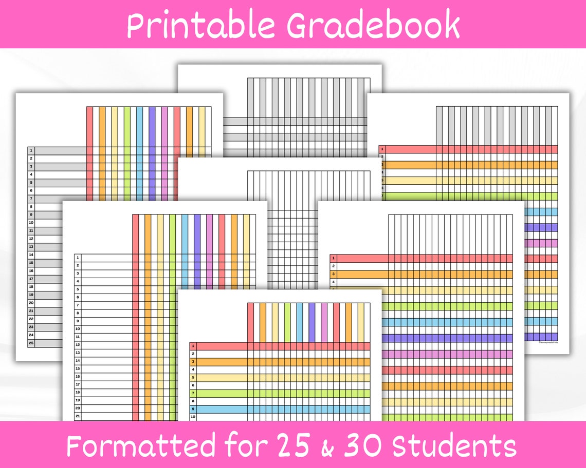 Teacher Gradebook Rainbow Printable. Teacher Planner. Grade Tracker ...