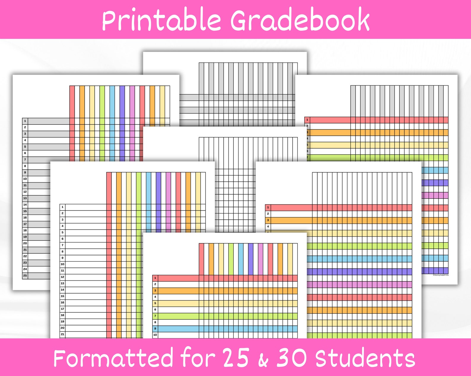 Teacher Gradebook Rainbow Printable. Teacher Planner. Grade Tracker ...