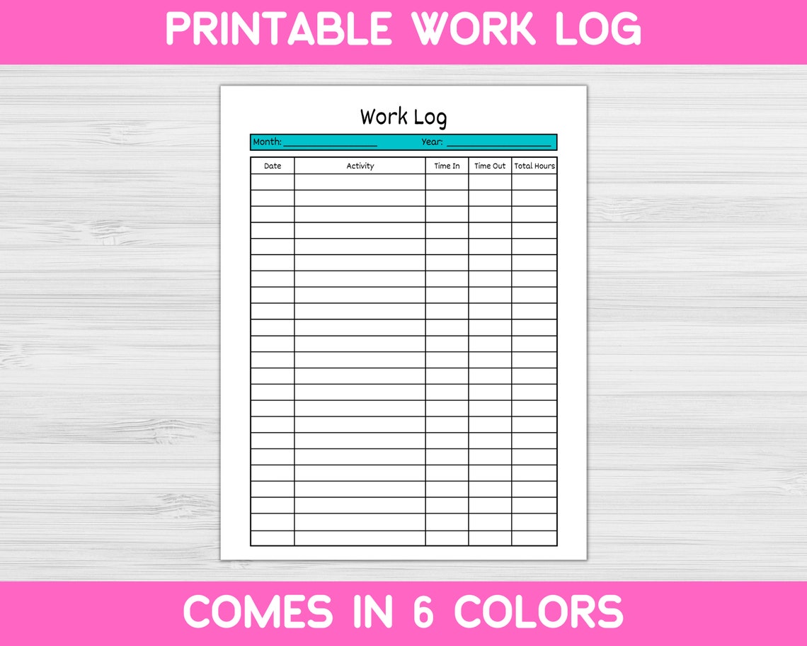 Monthly Work Log Printable. Time Log. Task Log. Working Hours - Etsy