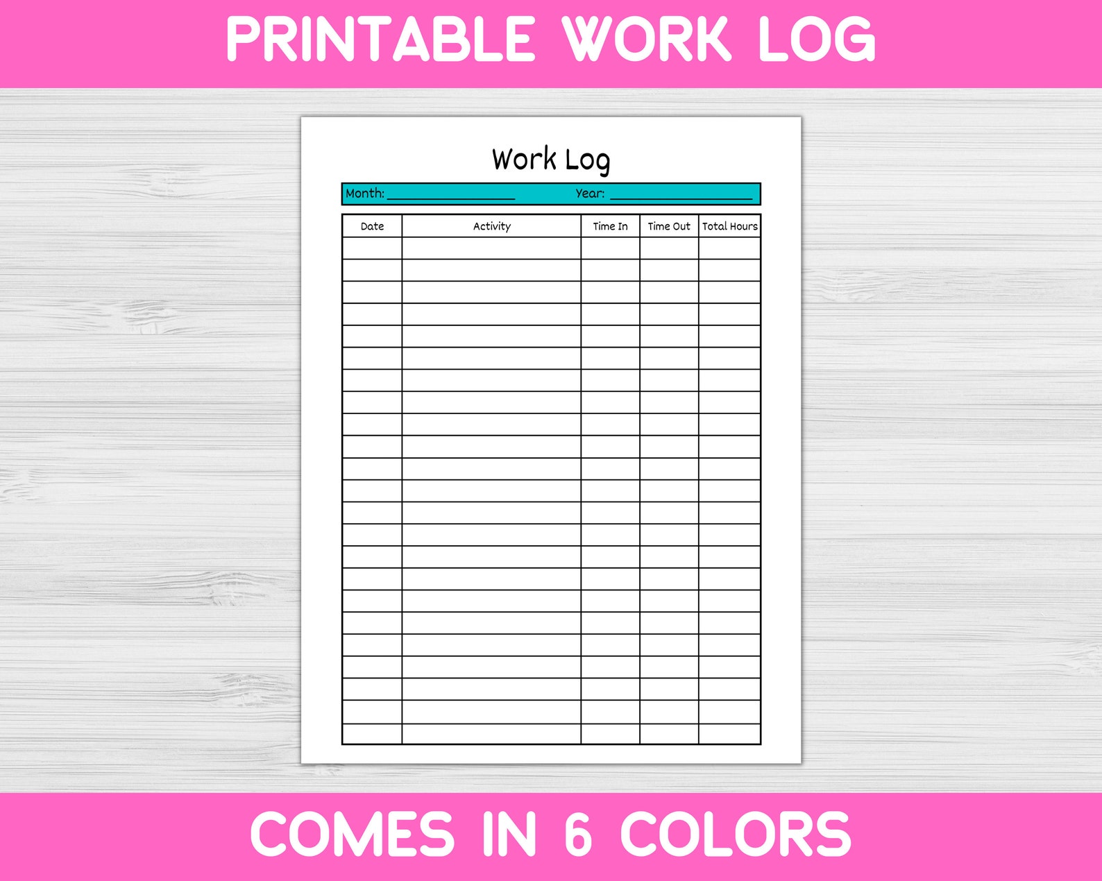 Monthly Work Log Printable. Time Log. Task Log. Working Hours - Etsy