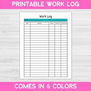 Monthly Work Log Printable. Time Log. Task Log. Working Hours - Etsy