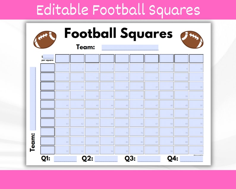 Editable Football Squares Printable. Football Betting Game. Football ...
